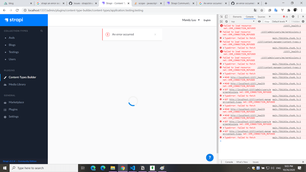 An error occurred when creating saving new field - Questions and Answers - Strapi Community Forum