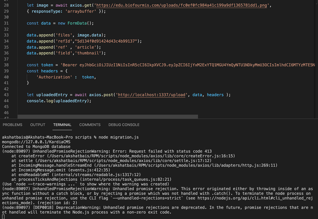 I am trying to upload file using strapi upload api. I get 413 error ...