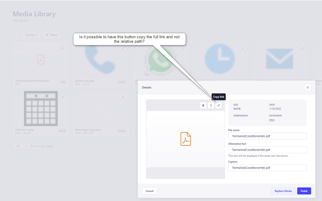 Customize the buttonwhich copy the link of an asset in the media library? - Questions and ...