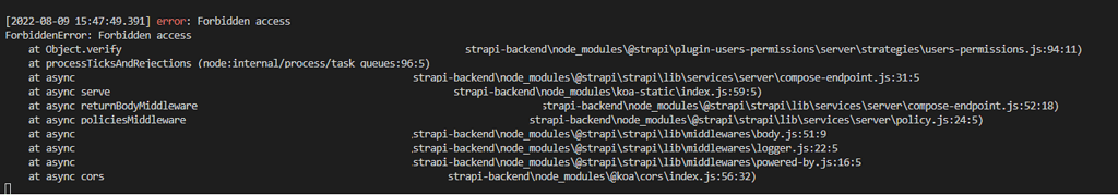 Getting internal server error instead of Forbidden - Strapi Backend - Strapi Community Forum
