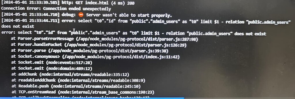 Strapi server when deployed using docker container stops with errors, even though it works great ...