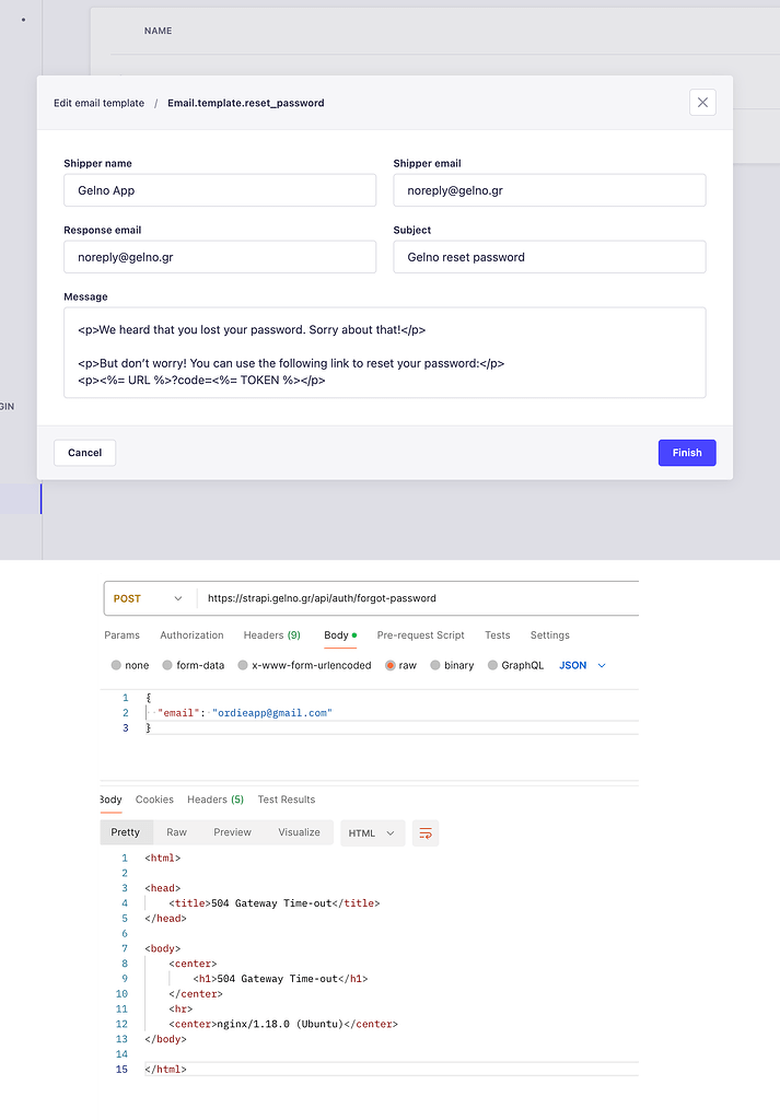 Gateway Time Out Error After Calling Apiauthforgot Password In Strapi V5 Questions And